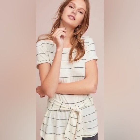 T.La | Tops | Nwt Tla Anthropologie Sz M White Gauzy Striped Belted Annabelle Wrap Tee 58 | Poshmark